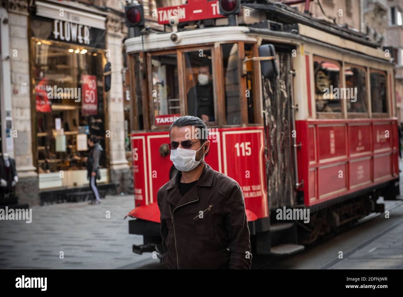 Istanbul, Turkey. November 28th 2020 A man wearing a surgical face mask ...