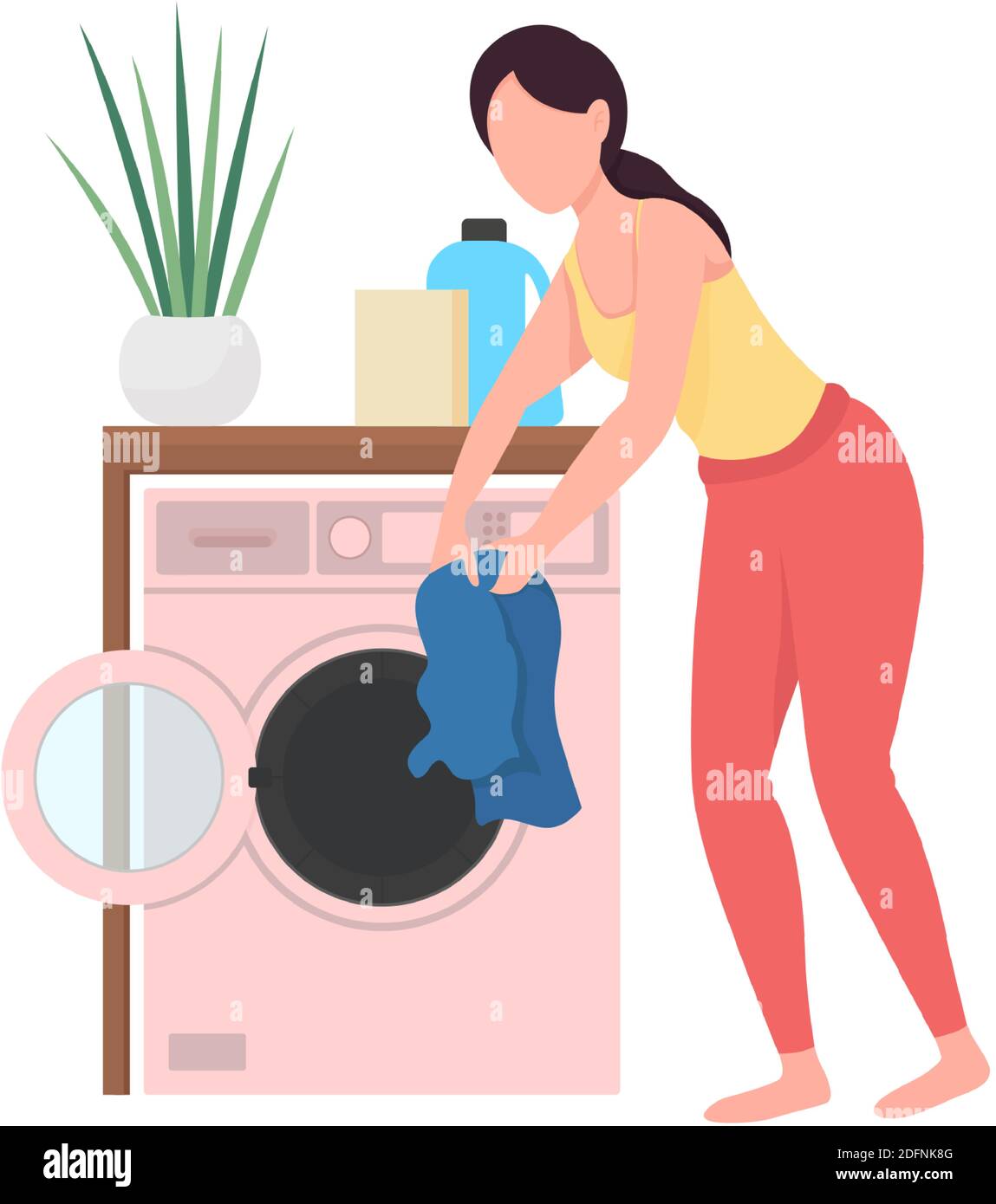Woman doing laundry flat color vector faceless character Stock Vector ...