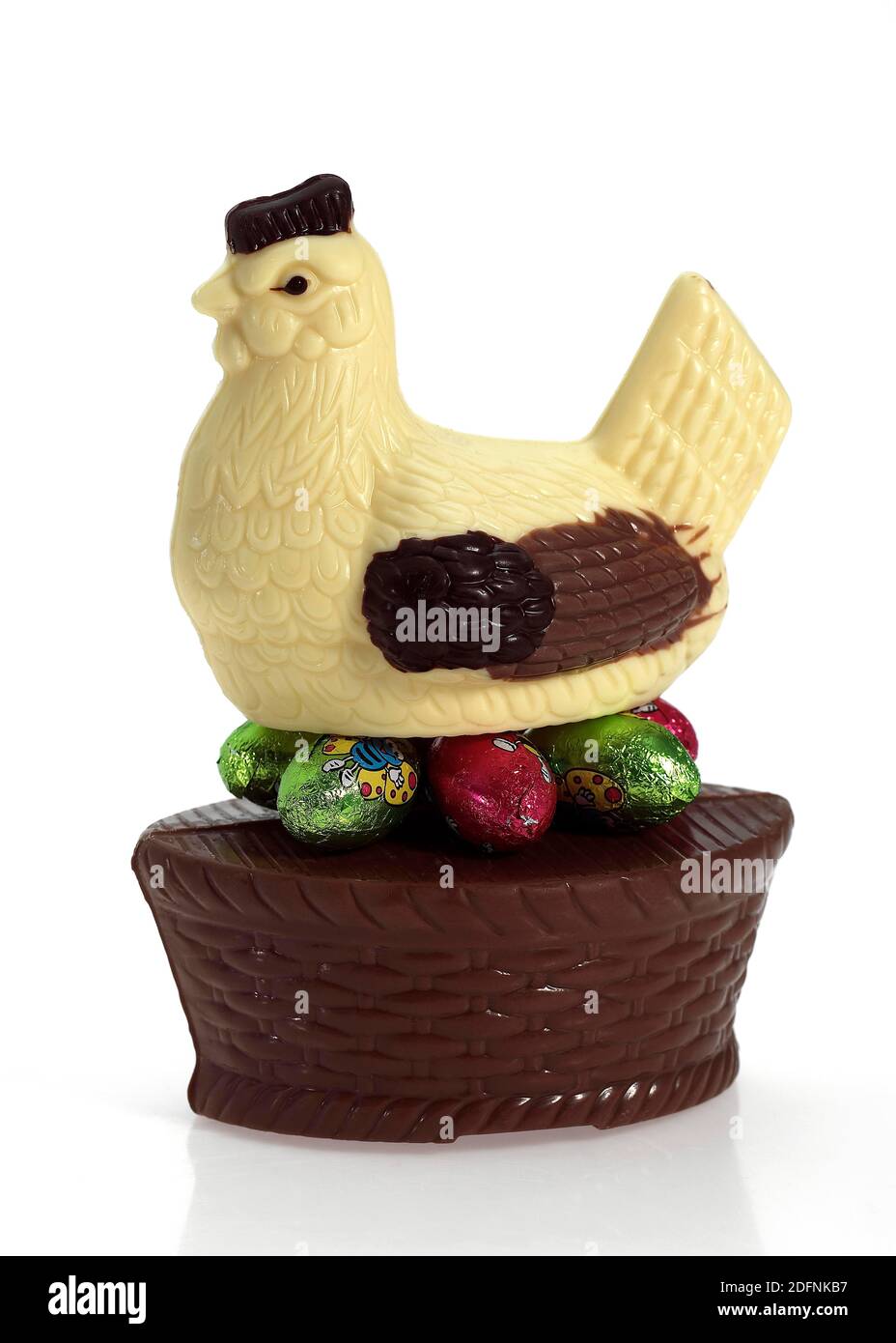 Chocolate Hen and Eggs for Easter against White Background Stock Photo ...