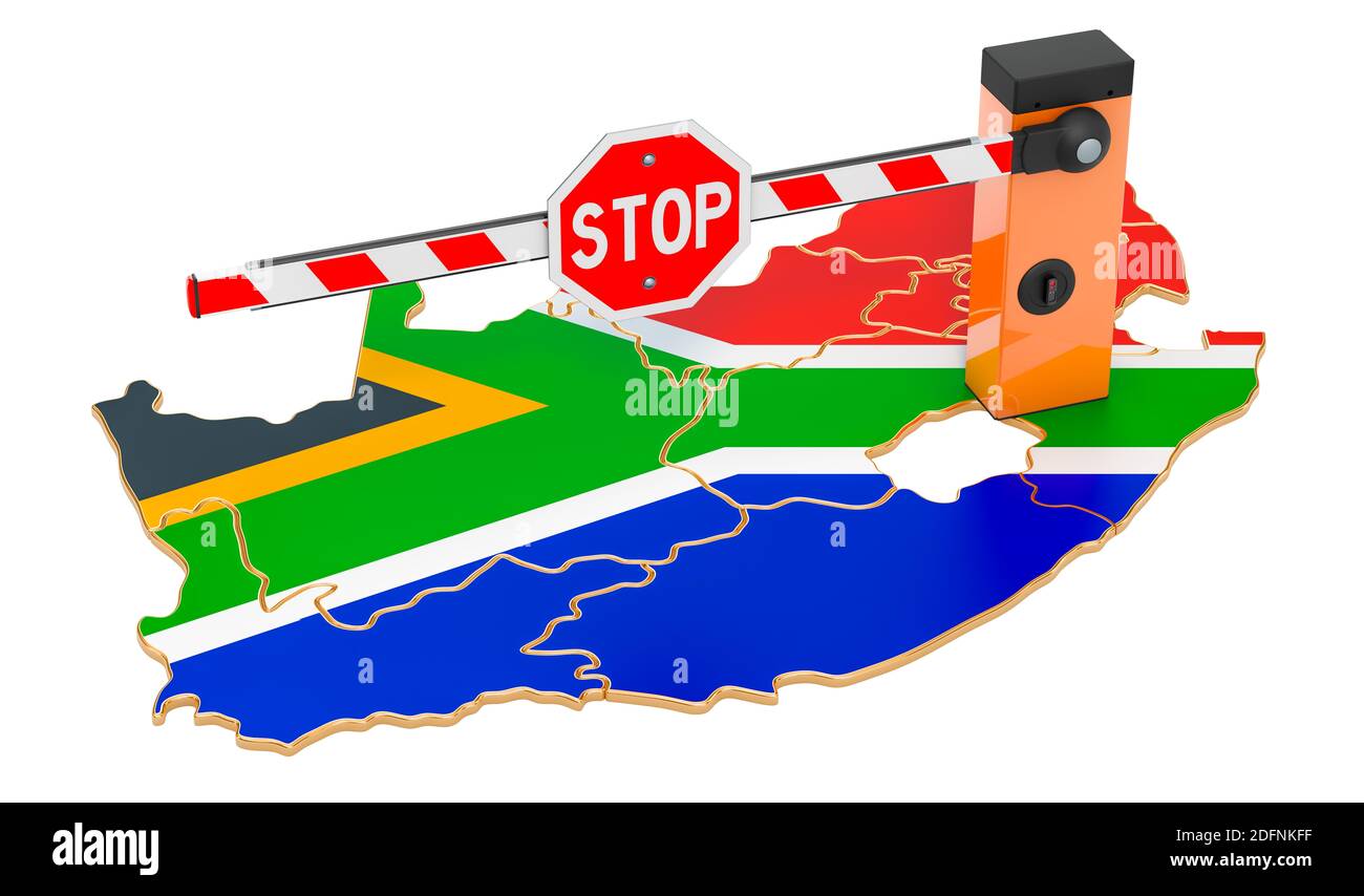 Border close in South Africa. Customs and border protection concept. 3D ...