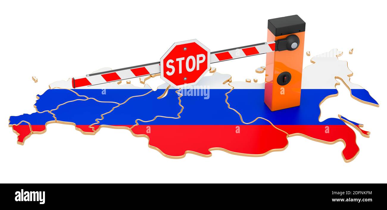 Border close in Russia. Customs and border protection concept. 3D ...