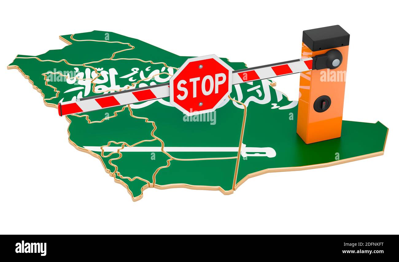 Border close in Saudi Arabia. Customs and border protection concept. 3D ...
