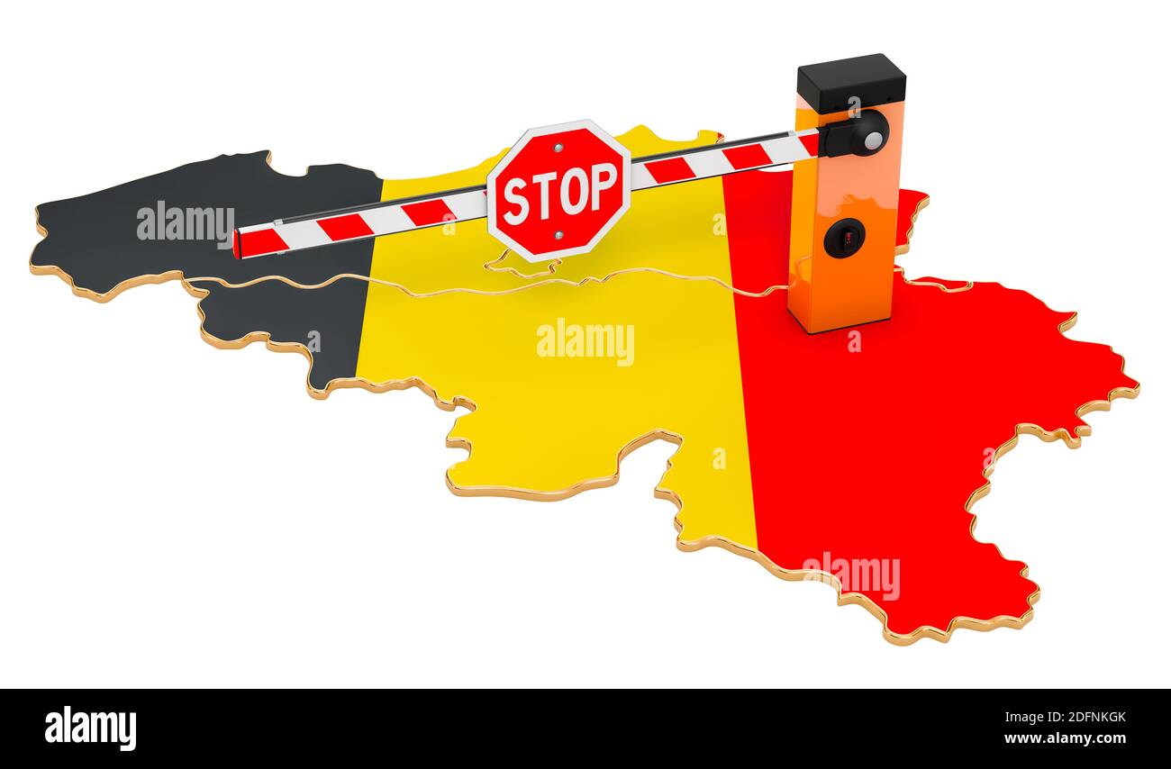 Border close in Belgium. Customs and border protection concept. 3D ...