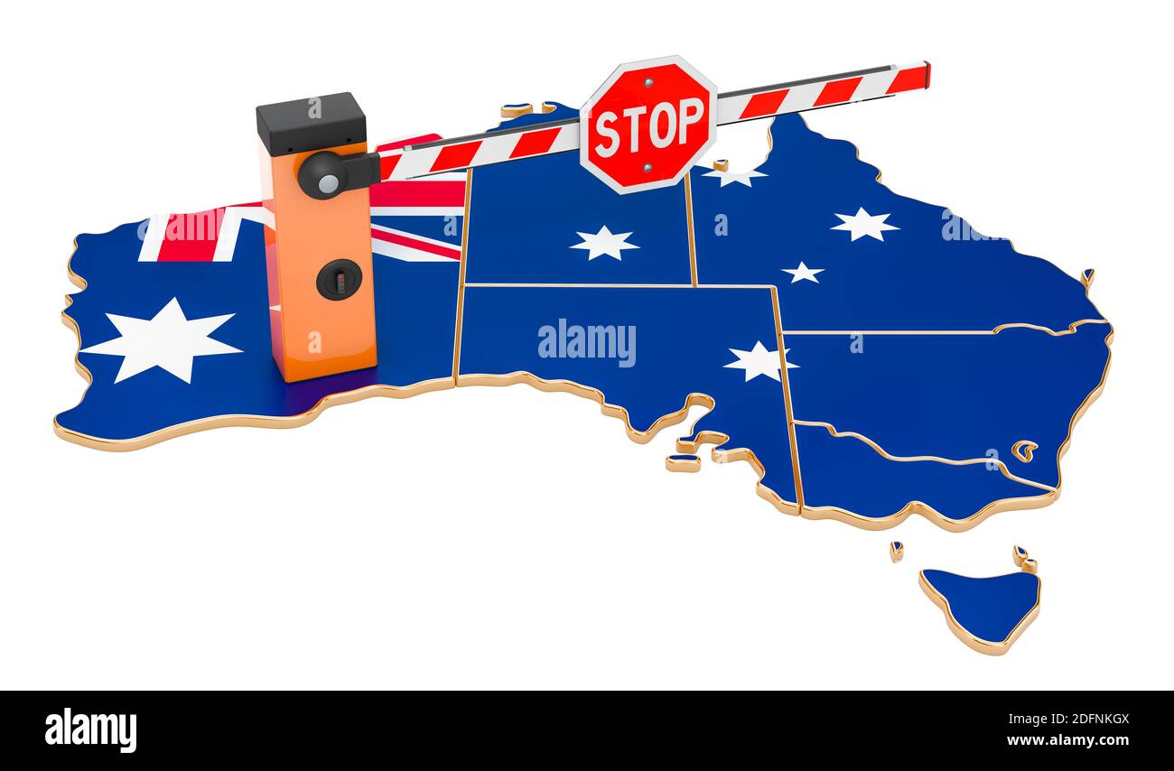 Border close in Australia. Customs and border protection concept. 3D ...