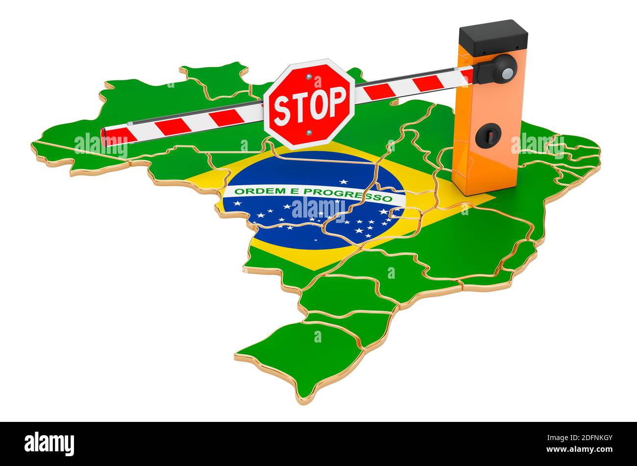 Border close in Brazil. Customs and border protection concept. 3D ...