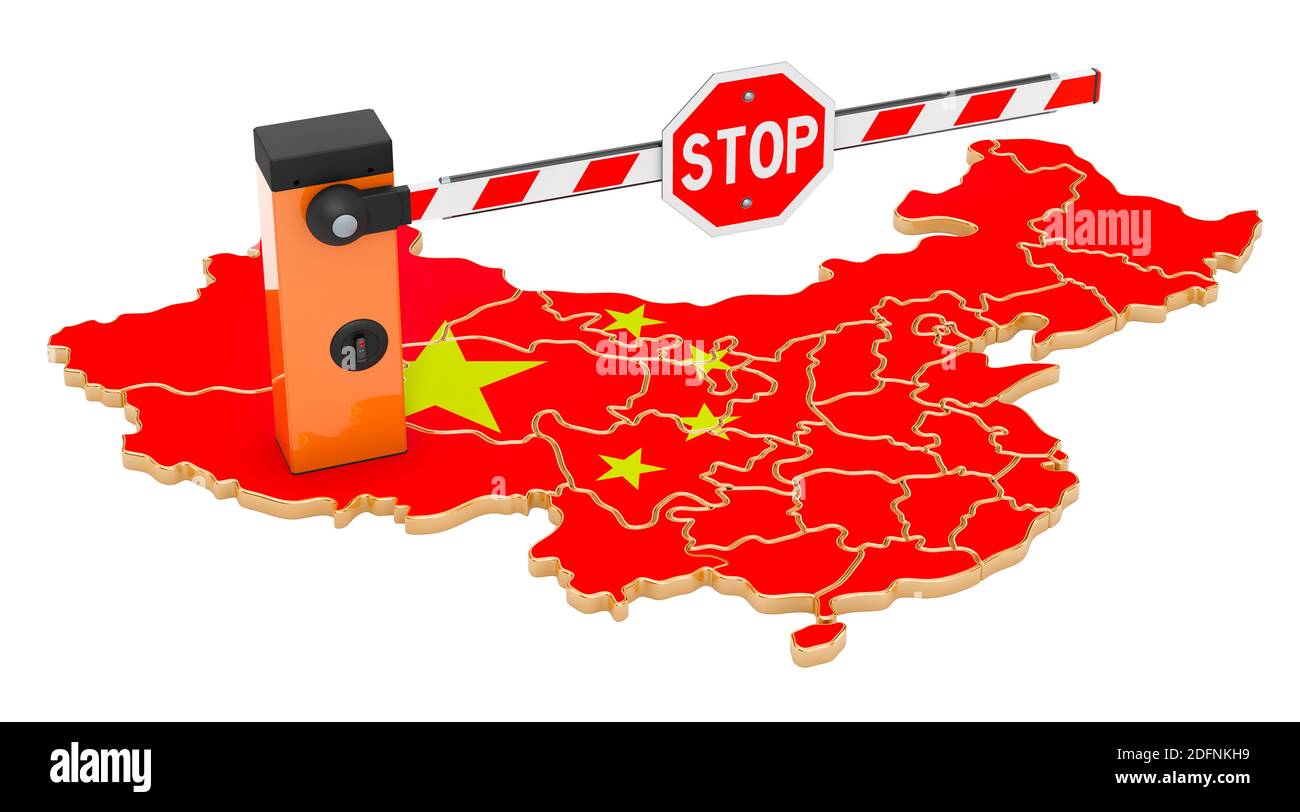 Border close in China. Customs and border protection concept. 3D ...