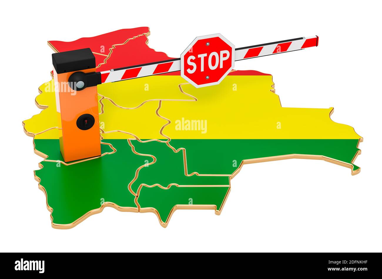 Border close in Bolivia. Customs and border protection concept. 3D ...