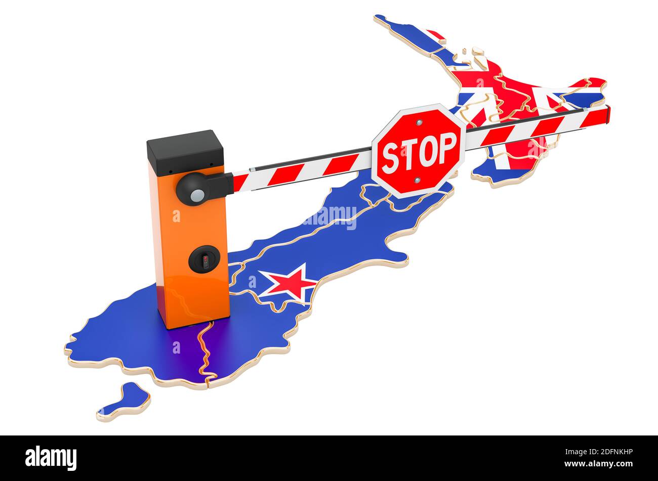 Border close in New Zealand. Customs and border protection concept. 3D ...