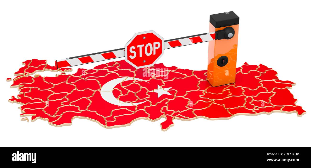 Border close in Turkey. Customs and border protection concept. 3D ...
