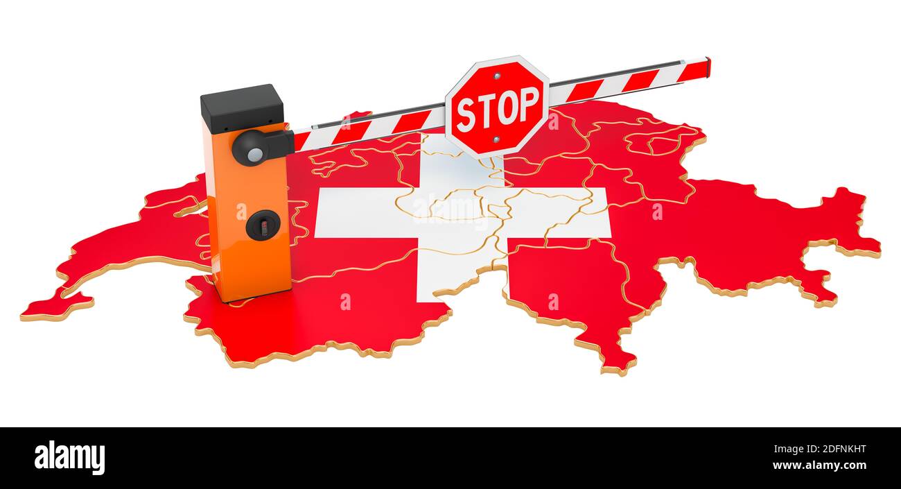 Border close in Switzerland. Customs and border protection concept. 3D ...