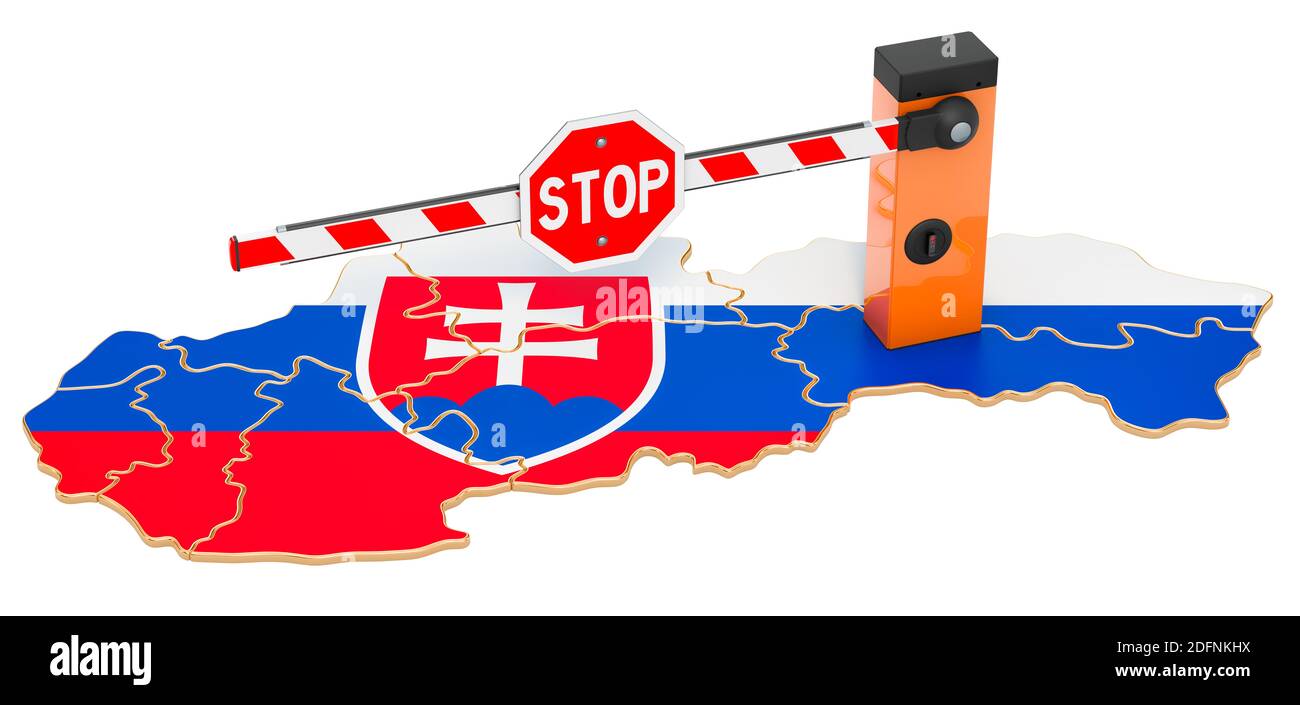 Border close in Slovakia. Customs and border protection concept. 3D ...