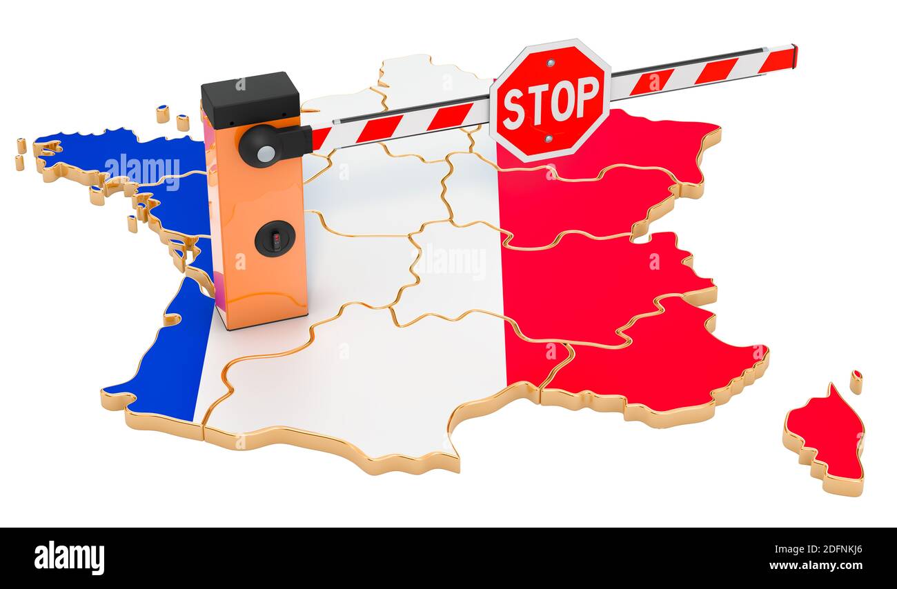 Border close in France. Customs and border protection concept. 3D ...