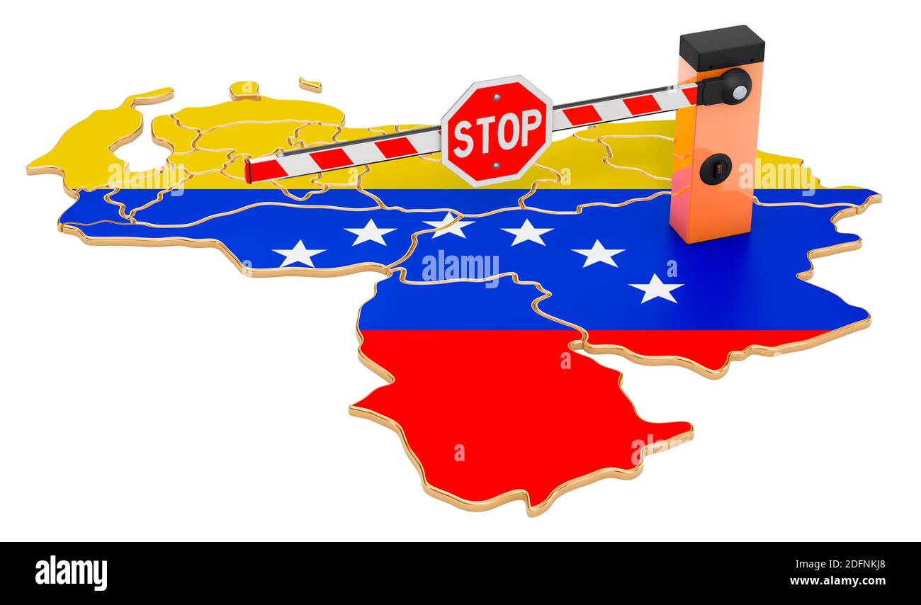 Border close in Venezuela. Customs and border protection concept. 3D ...