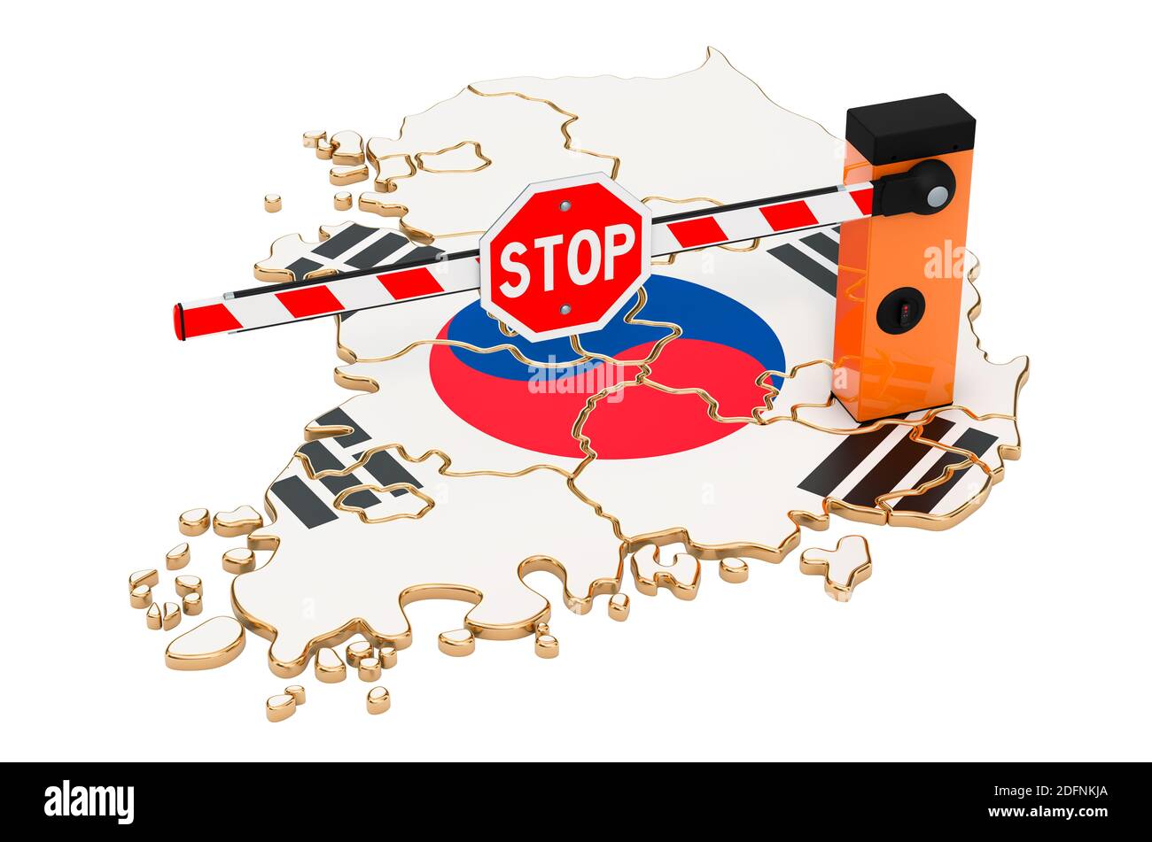 Border close in South Korea. Customs and border protection concept. 3D ...