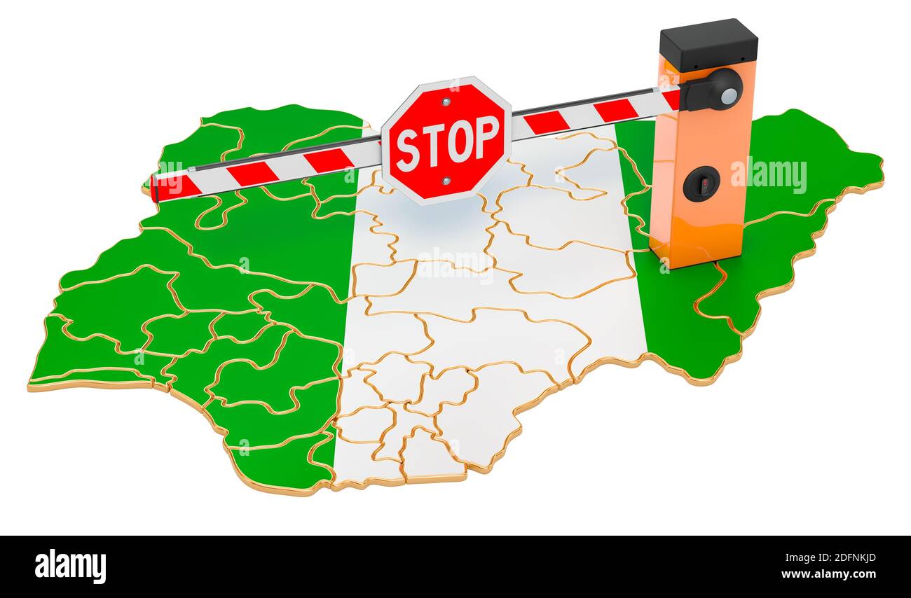 Border close in Nigeria. Customs and border protection concept. 3D ...