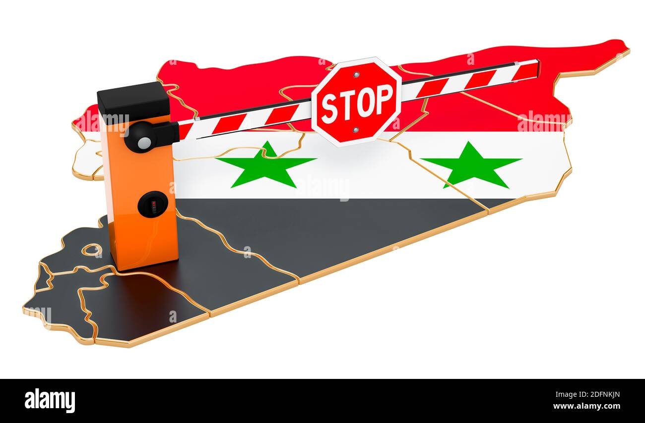 Border close in Syria. Customs and border protection concept. 3D ...