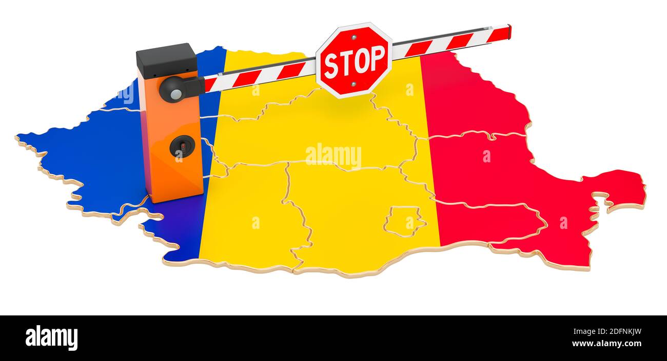 Border close in Romania. Customs and border protection concept. 3D ...