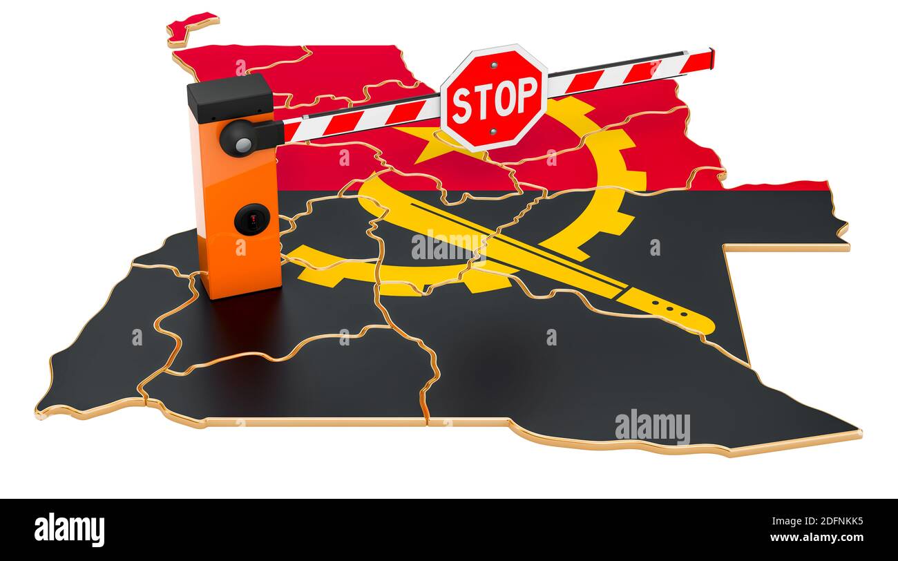 Border close in Angola. Customs and border protection concept. 3D ...