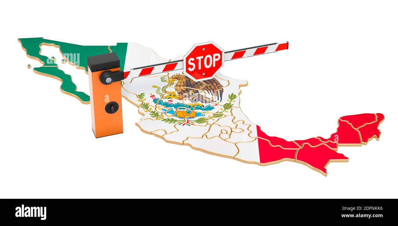 Border close in Mexico. Customs and border protection concept. 3D ...