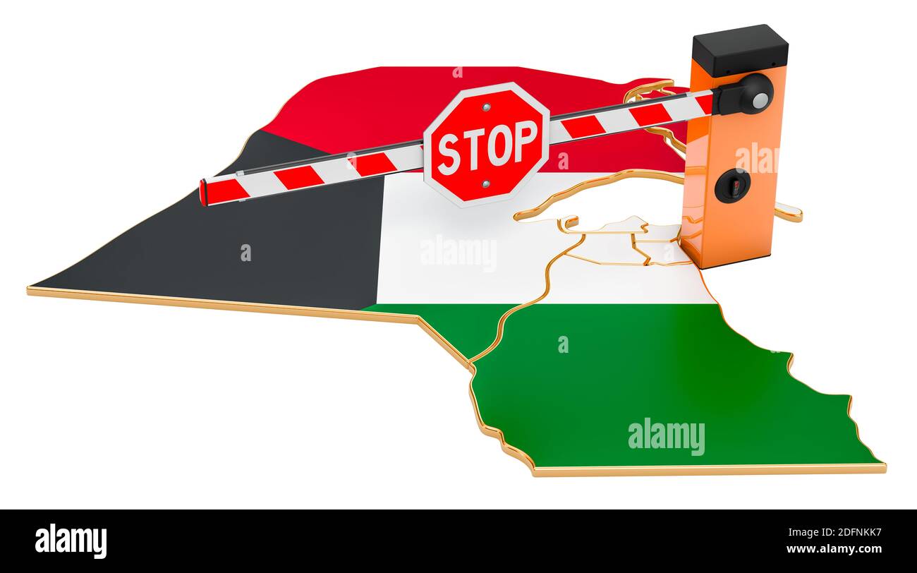 Border close in Kuwait. Customs and border protection concept. 3D ...
