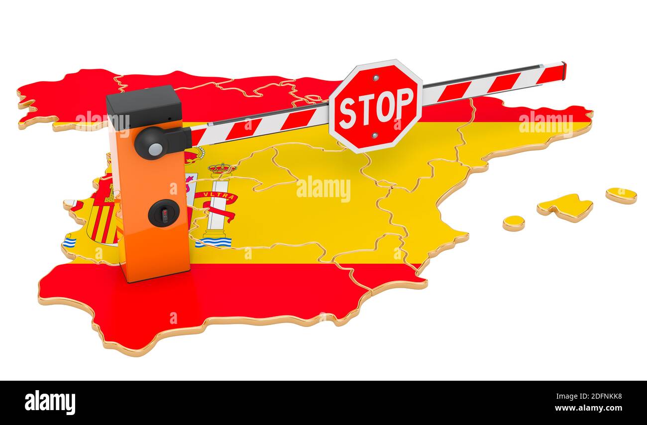 Border close in Spain. Customs and border protection concept. 3D ...