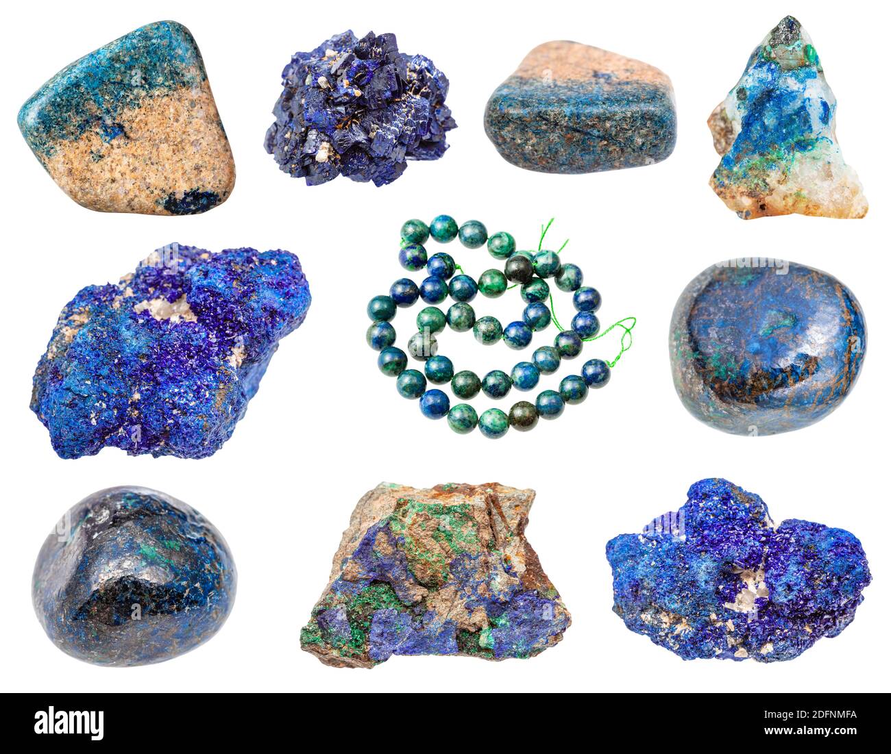 collection of various azurite natural mineral gem stones and samples of ...