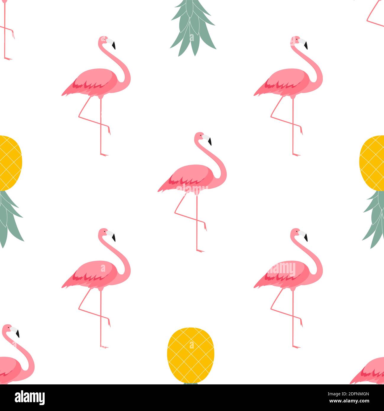 Colorful Pink Flamingo and Pineapple Seamless Pattern Background ...