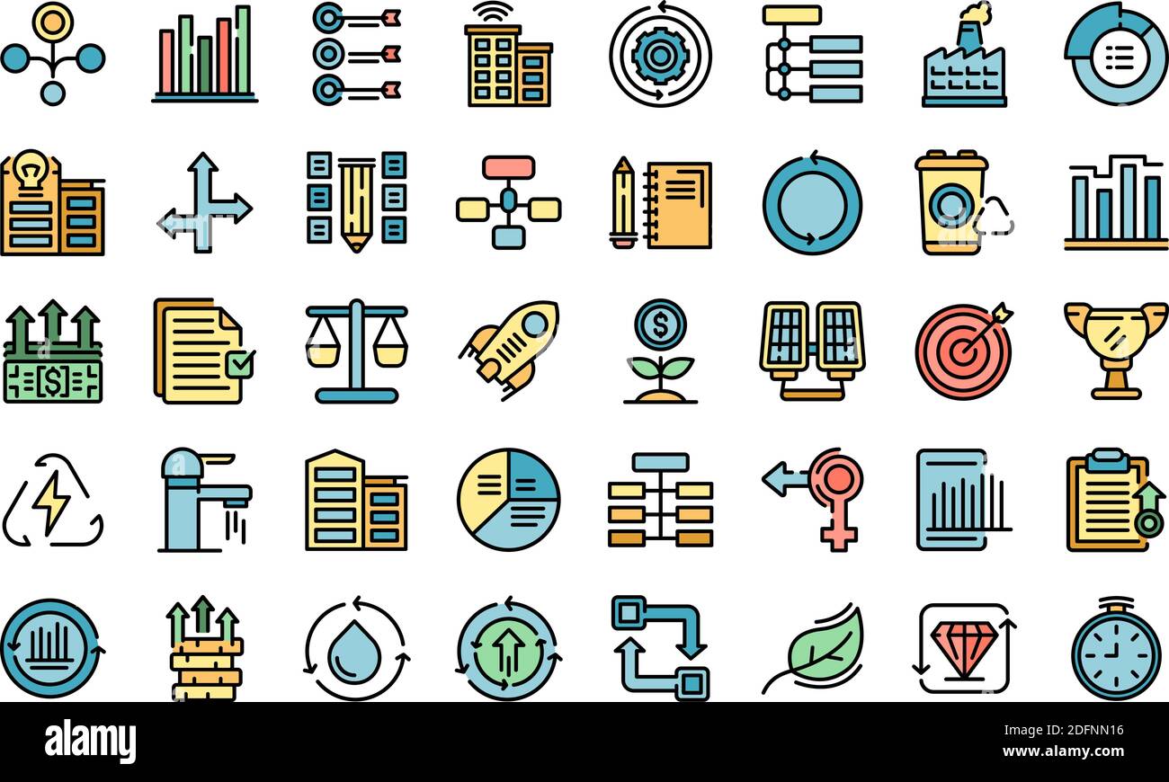 Sustainable development icons set. Outline set of sustainable ...