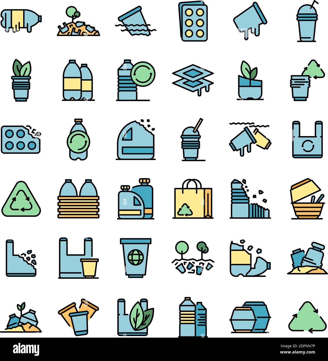 Biodegradable plastic icons set. Outline set of biodegradable plastic ...