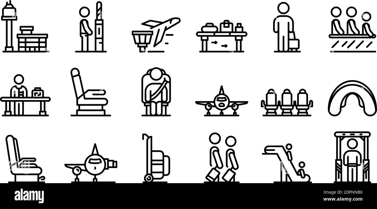 Airline passengers icons set. Outline set of airline passengers vector ...
