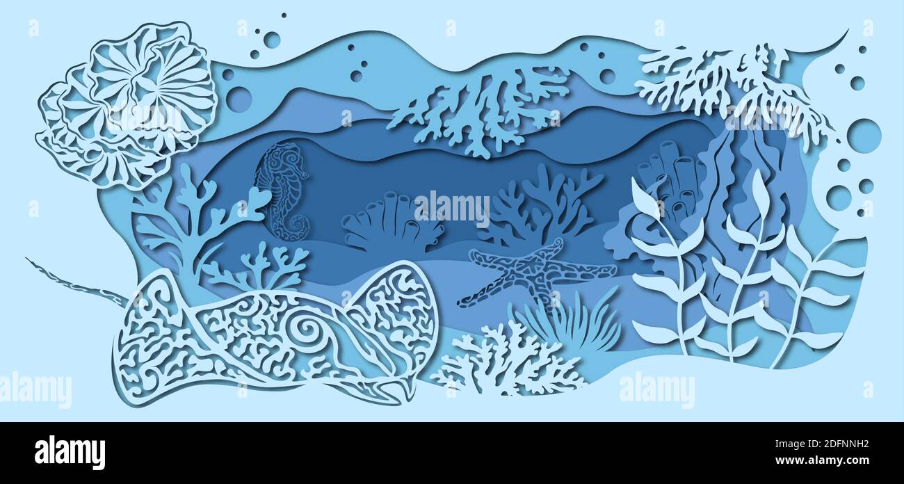 fauna with marine animals. template for making a lamp or postcard ...