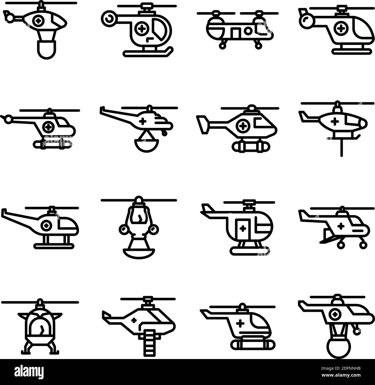 Rescue helicopter icons set. Outline set of rescue helicopter vector ...