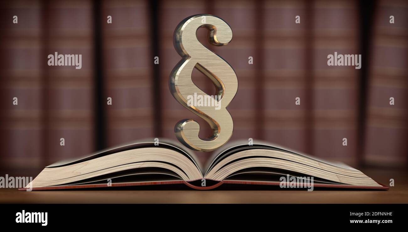 Paragraph sign on the open book. Searching, justice and law concept. 3d ...