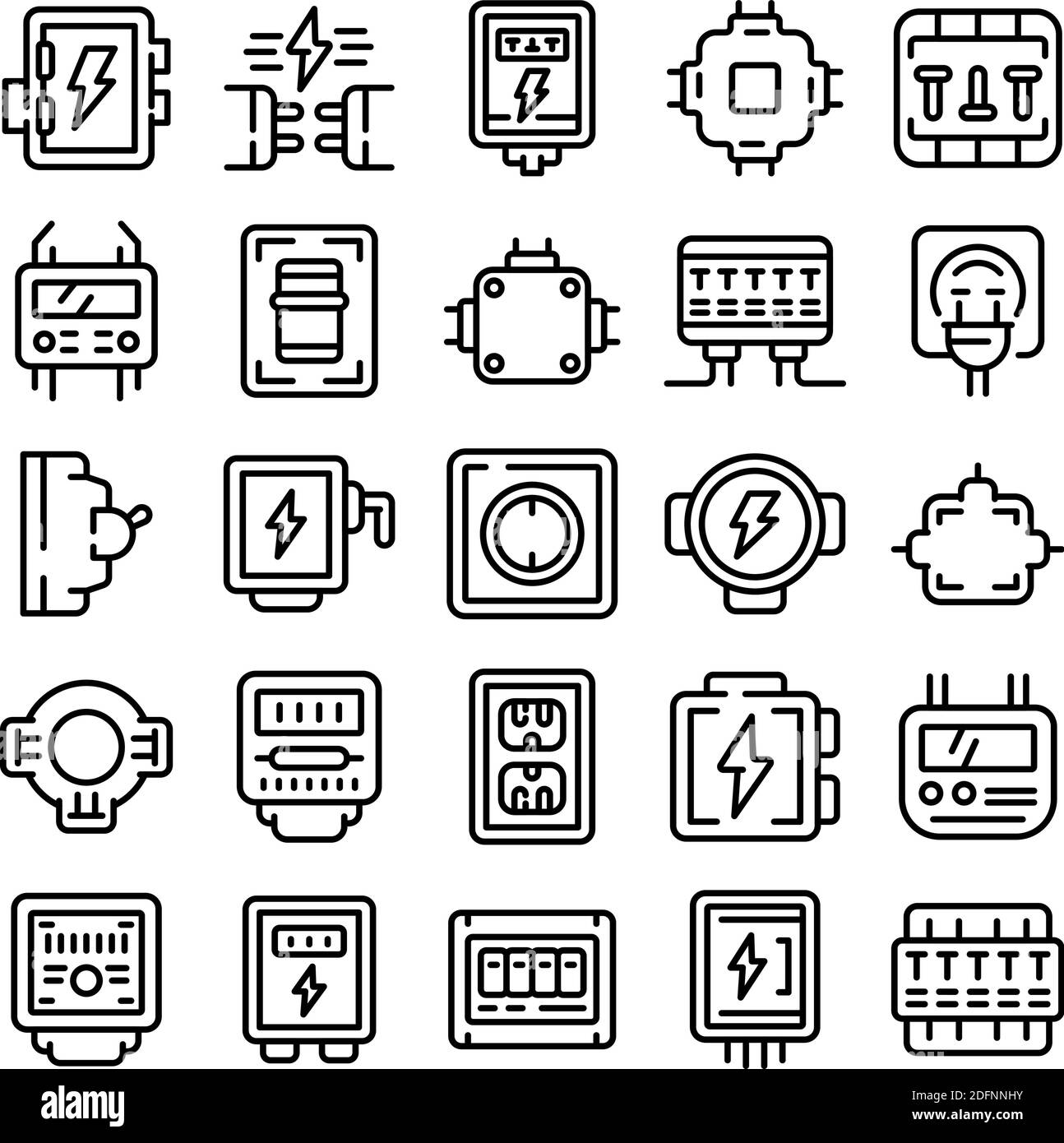 Junction box icons set. Outline set of junction box vector icons for ...