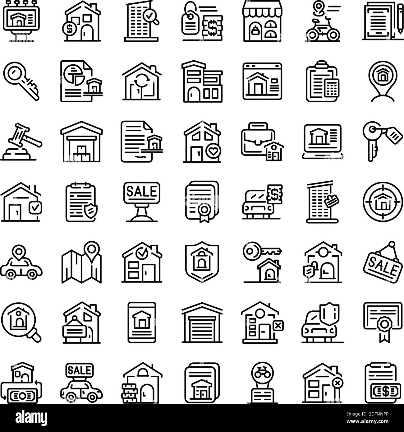 Rent icons set. Outline set of rent vector icons for web design ...