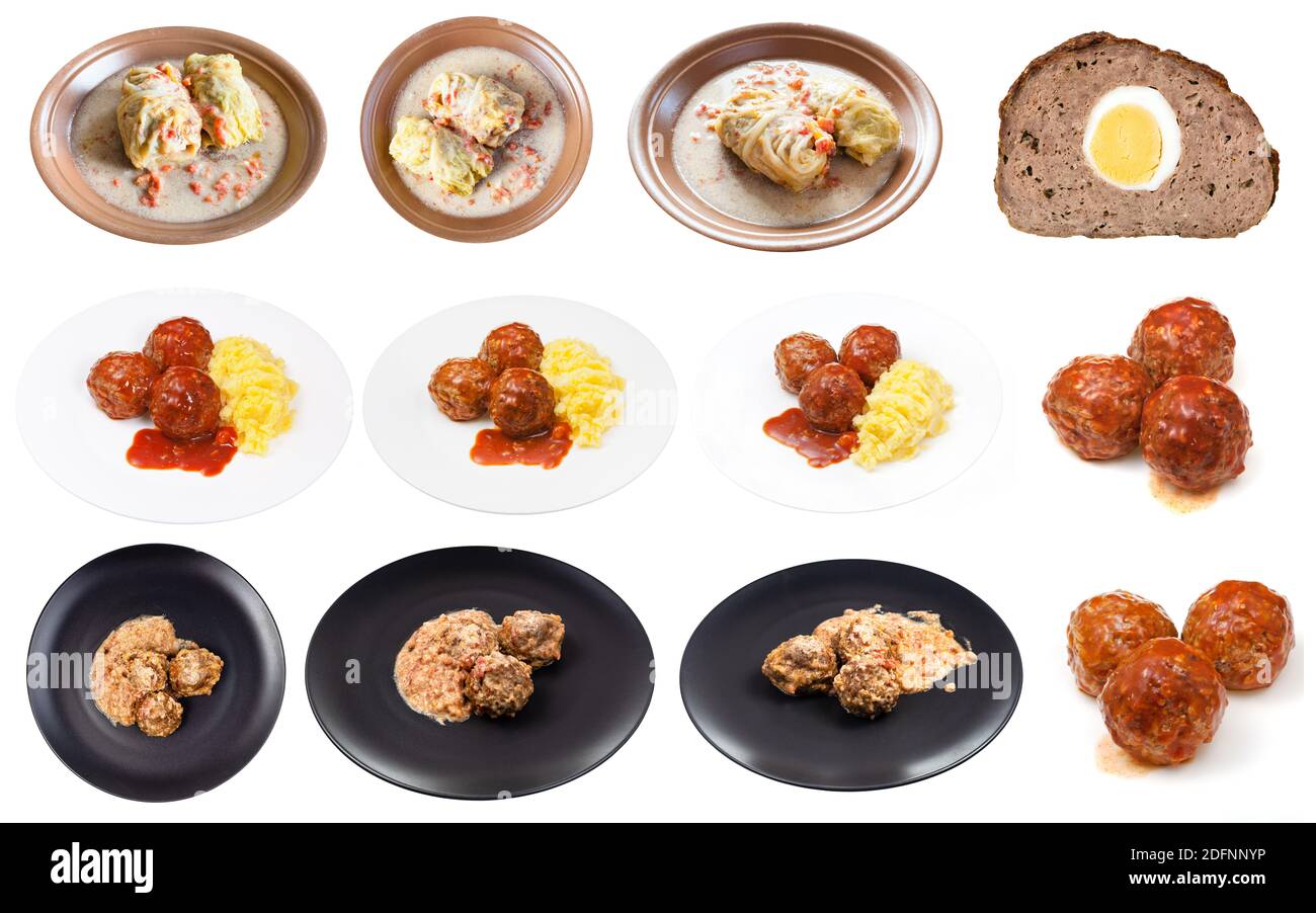 set of various cooked meatballs isolated on white background Stock ...