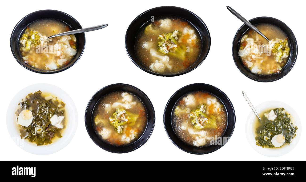 set of vegetable soups isolated on white background Stock Photo - Alamy