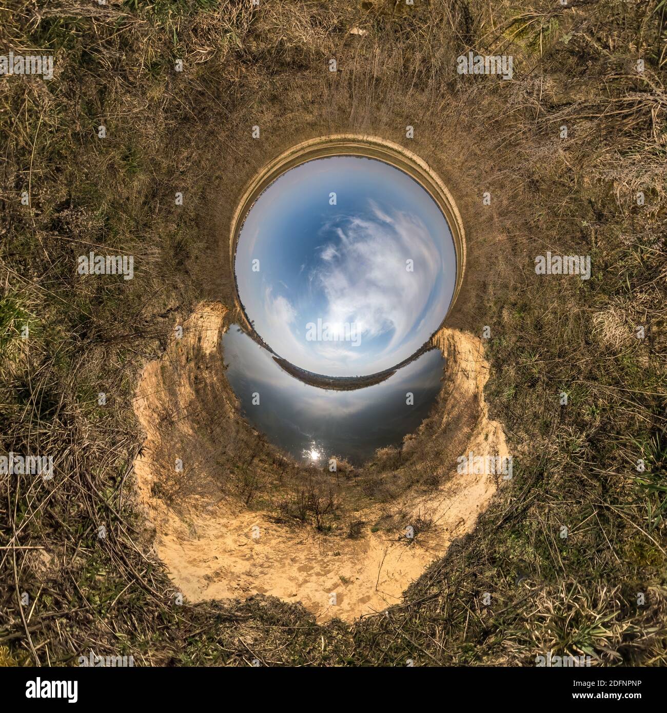 Blue little planet. Inversion of tiny planet transformation of ...