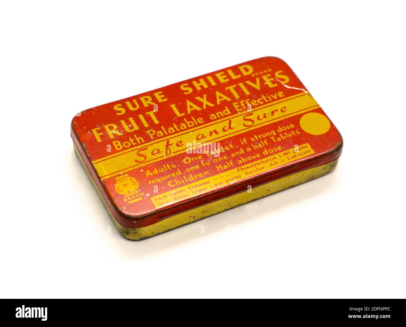 Photo of an Old tin box for fruit laxative tablets made by Sure Shield ...