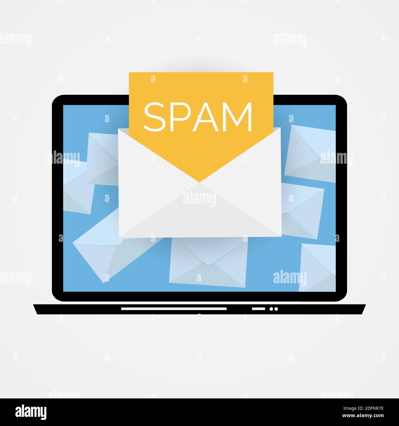 Envelope with spam. Spam Email Warning Window On Laptop Screen. Vector ...