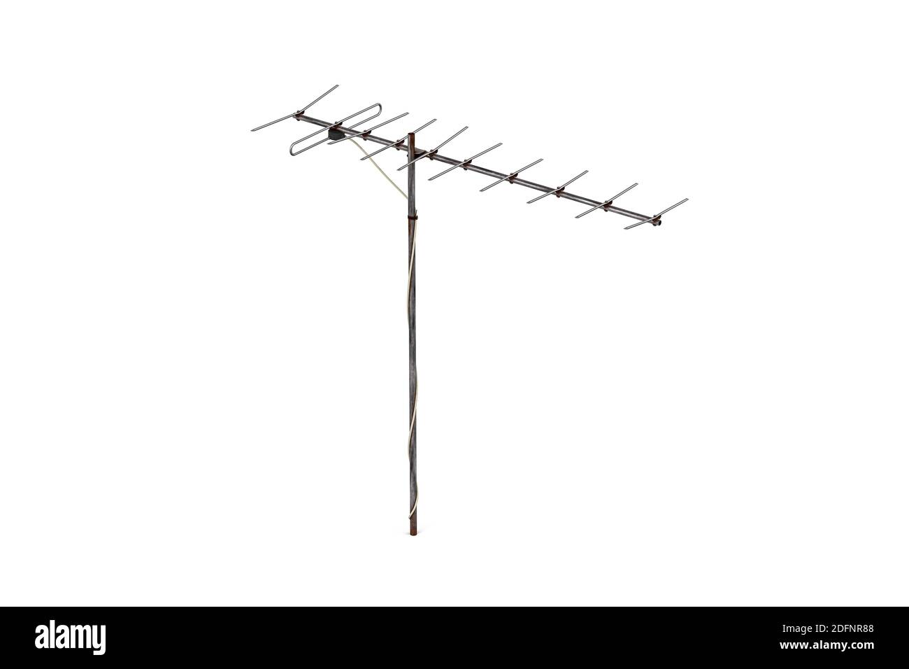 Old rusty tv antenna isolated on a white background - 3d render Stock ...