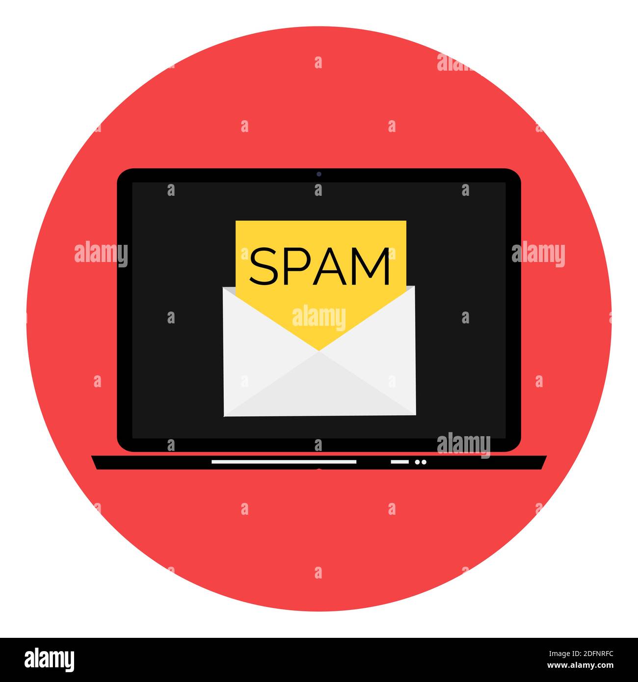 Envelope with spam. Spam Email Warning Window On Laptop Screen. Vector ...
