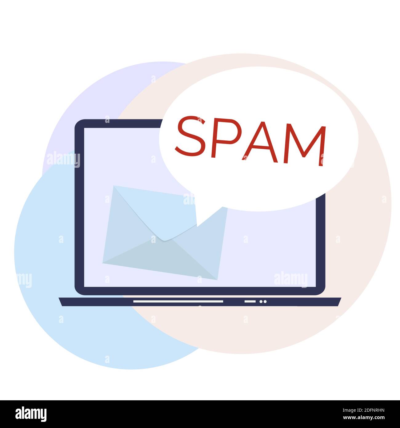 Envelope with spam. Spam Email Warning Window On Laptop Screen. Vector ...