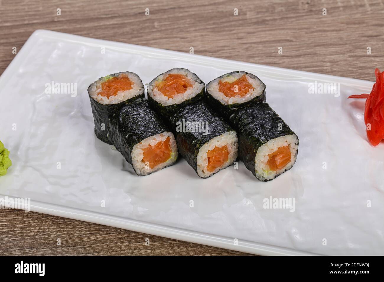 Japanese traditional roll with salmon and rice Stock Photo - Alamy
