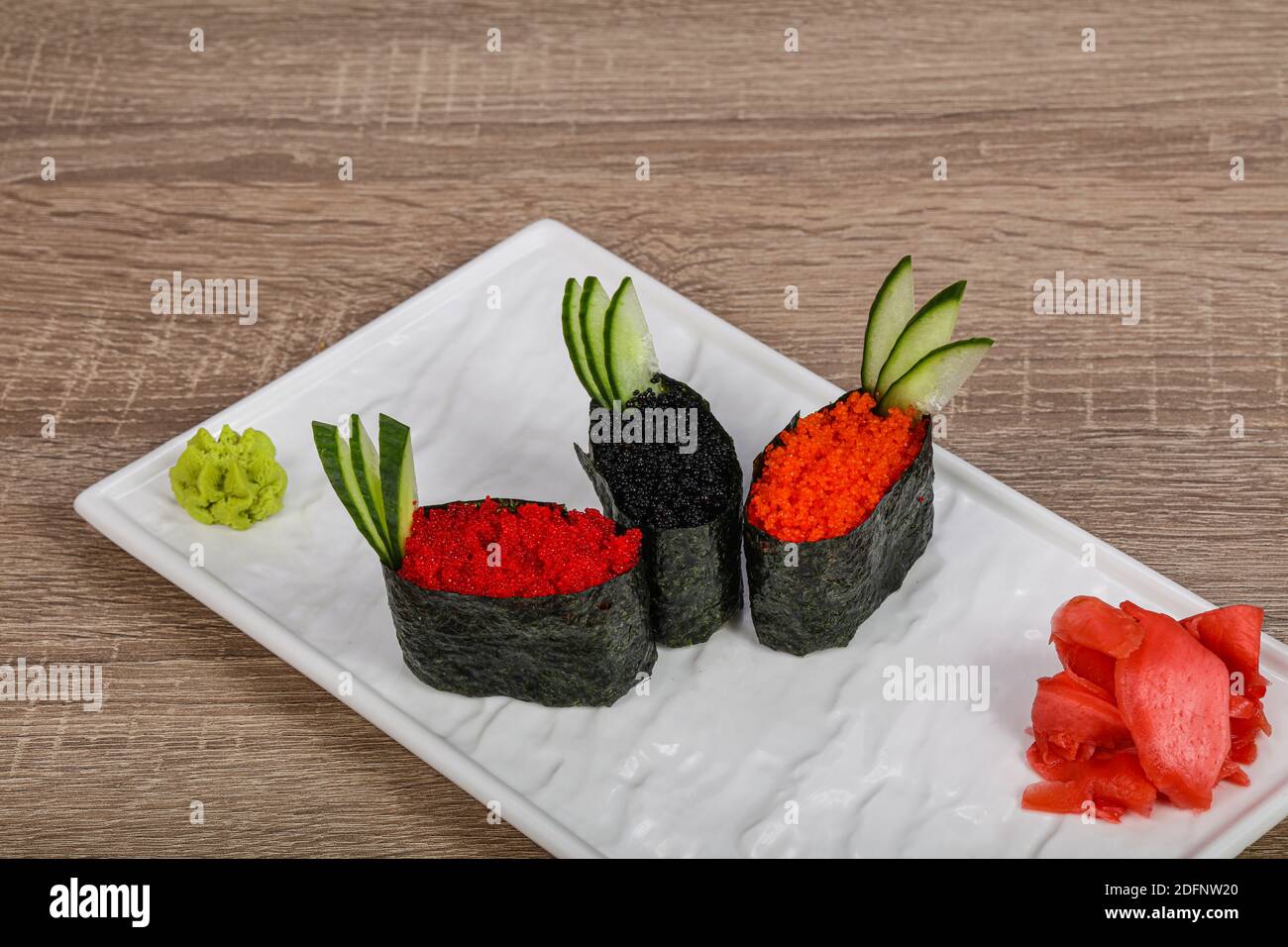 Japanese traditional gunkan with tobiko caviar Stock Photo - Alamy