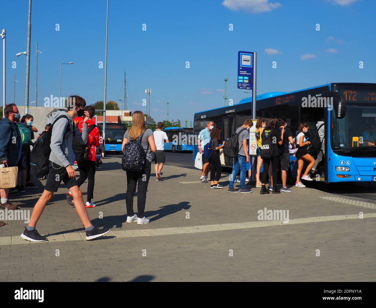 Budapest, Hungary - September 15, 2020: Young people in masks get in ...