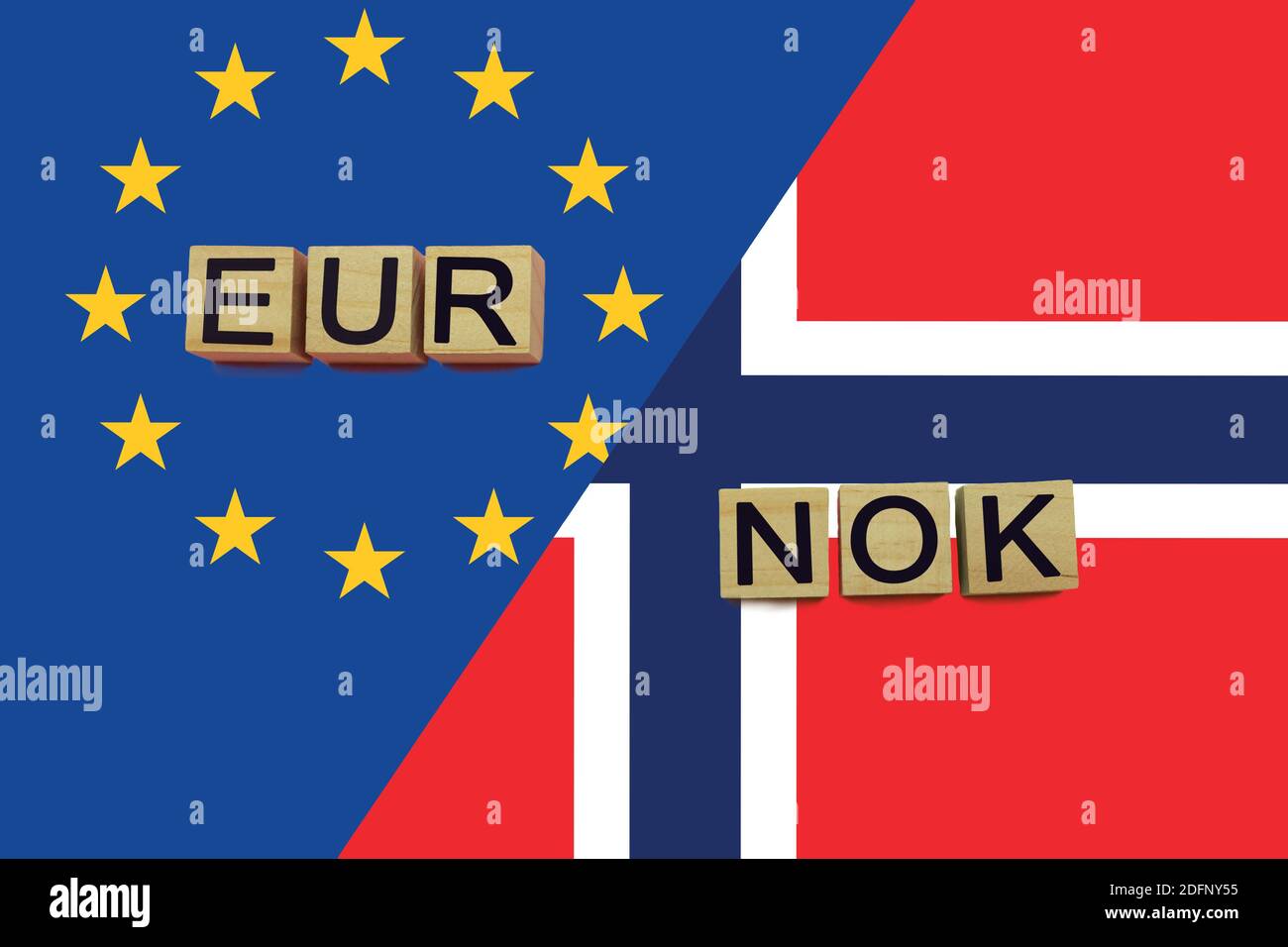 United Europe and Norway currencies codes on national flags background ...