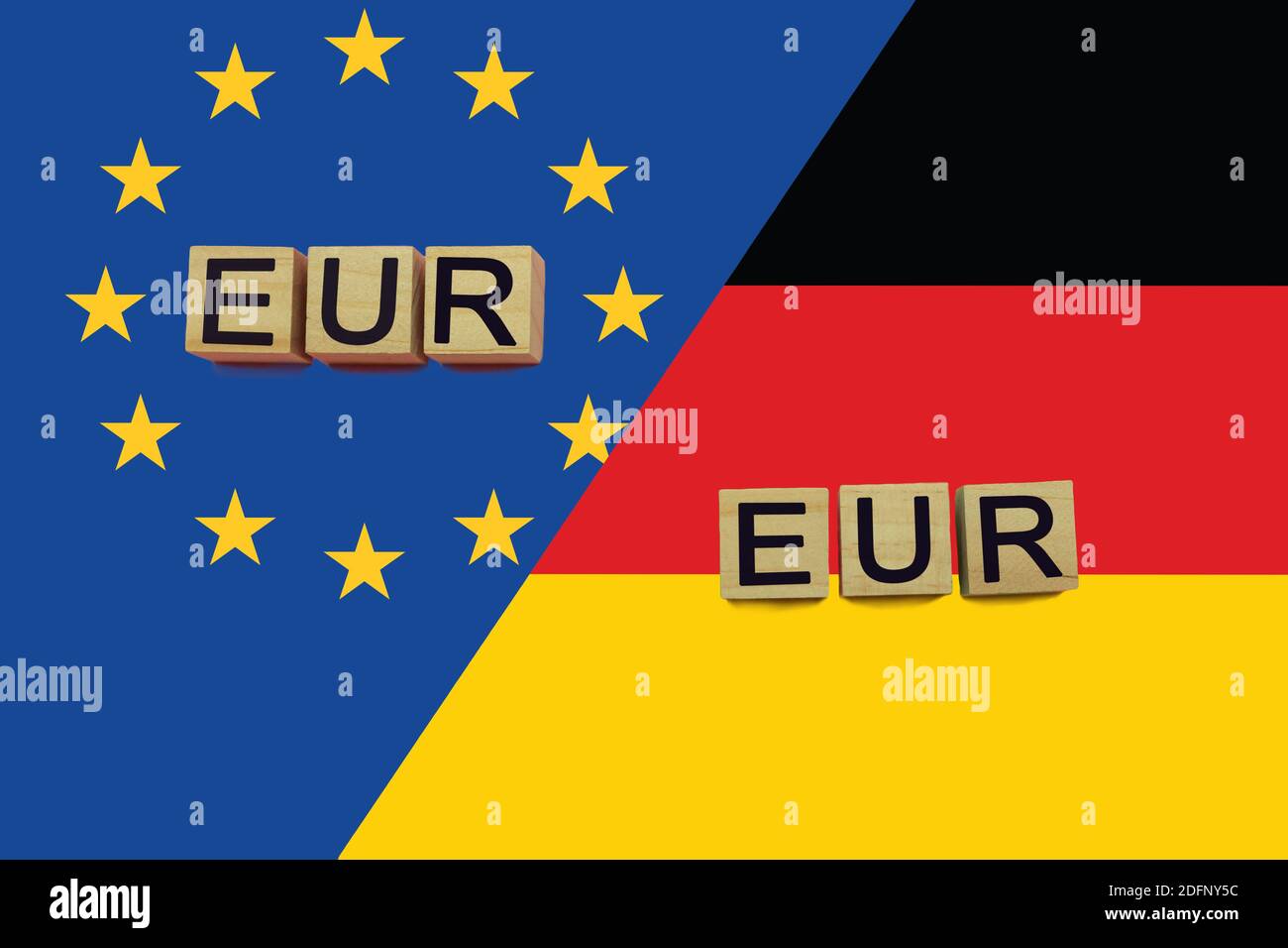 United Europe and Germany currencies codes on national flags background ...