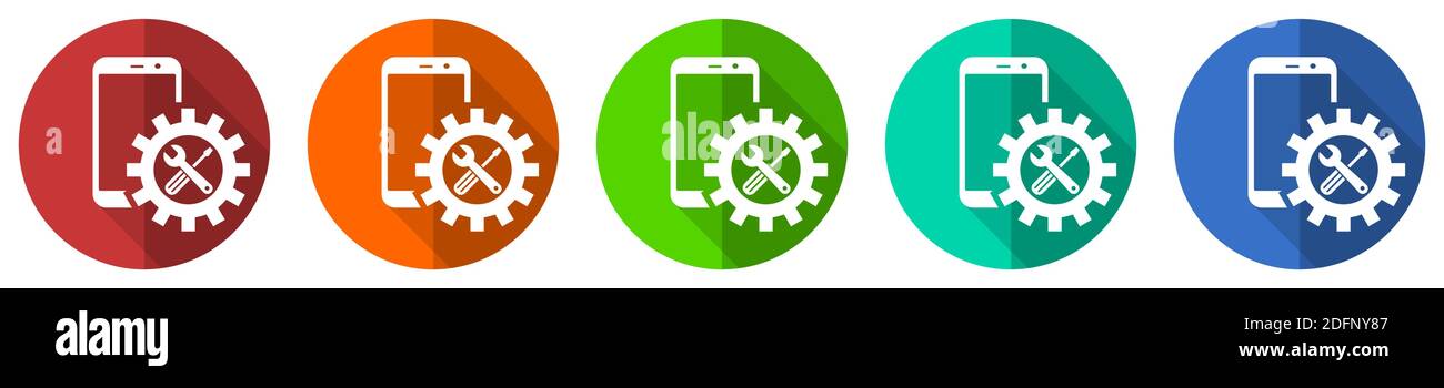Mobile phone, smartphone service vector icon set, red, blue, green and ...