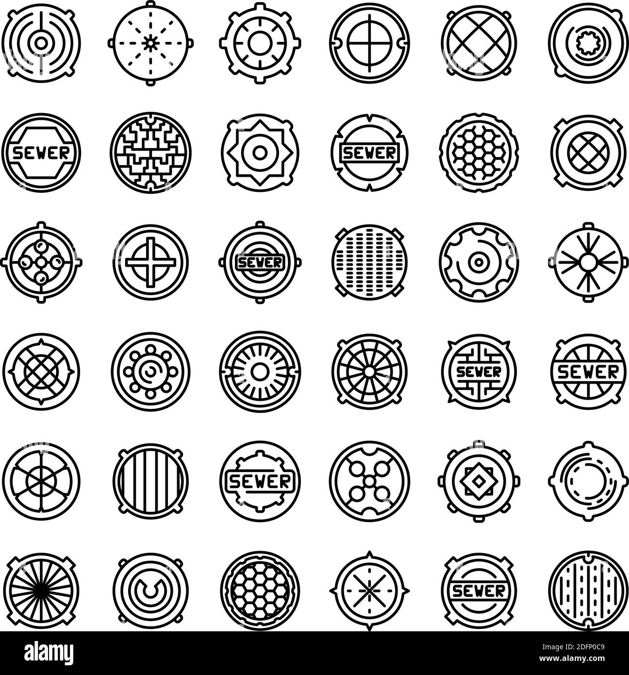 Manhole icons set. Outline set of manhole vector icons for web design ...